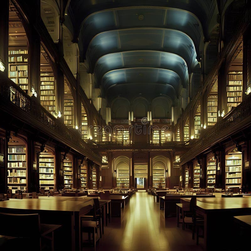 Interior of a Large Library with Generative AI Stock Illustration ...