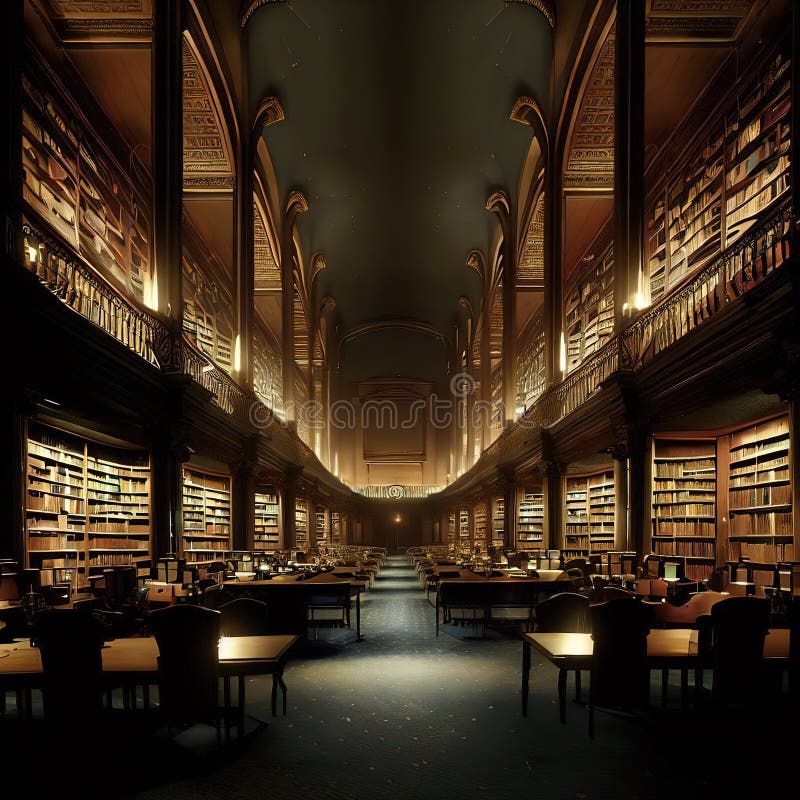 Interior of a Large Library with Generative AI Stock Illustration ...