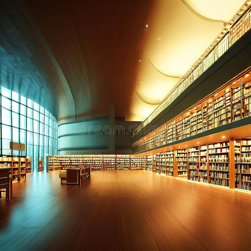Interior of a Large Library with Generative AI Stock Illustration ...