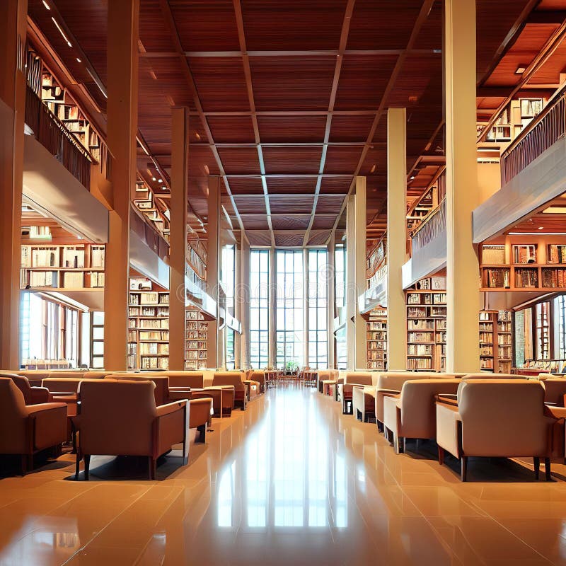 Interior of a Large Library with Generative AI Stock Illustration ...