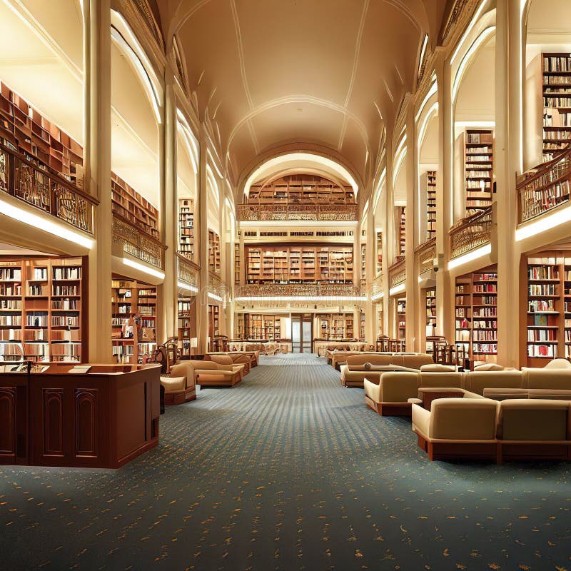 Interior of a Large Library with Generative AI Stock Illustration ...