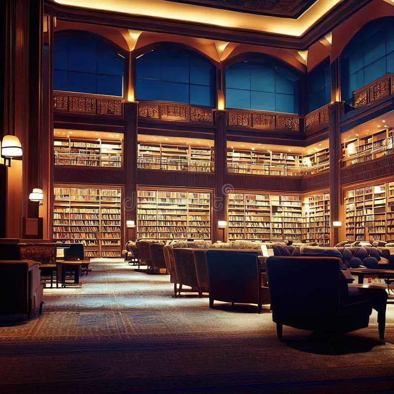 Interior of a Large Library with Generative AI Stock Illustration ...