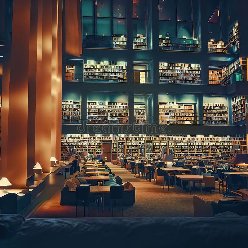 Interior of a Large Library with Generative AI Stock Illustration ...