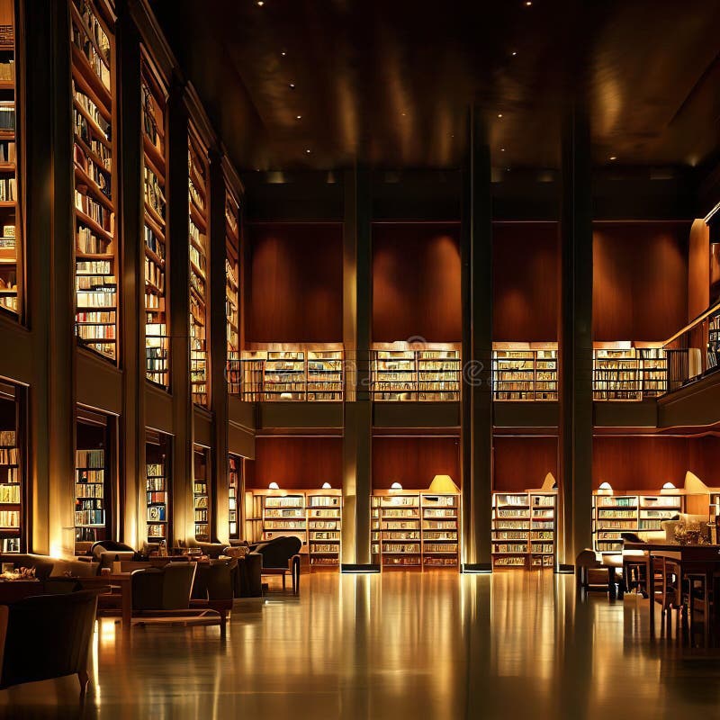 Interior of a Large Library with Generative AI Stock Image - Image of ...