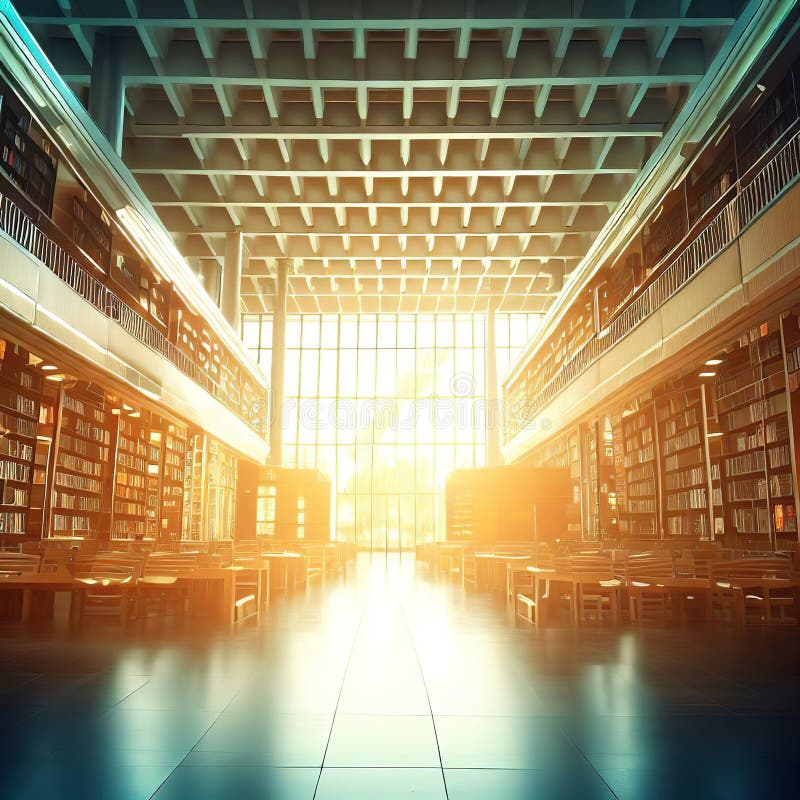 Interior of a Large Library with Generative AI Stock Illustration ...