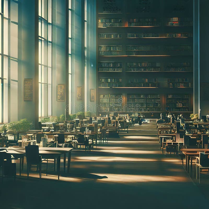 Interior of a Large Library with Generative AI Stock Image - Image of ...