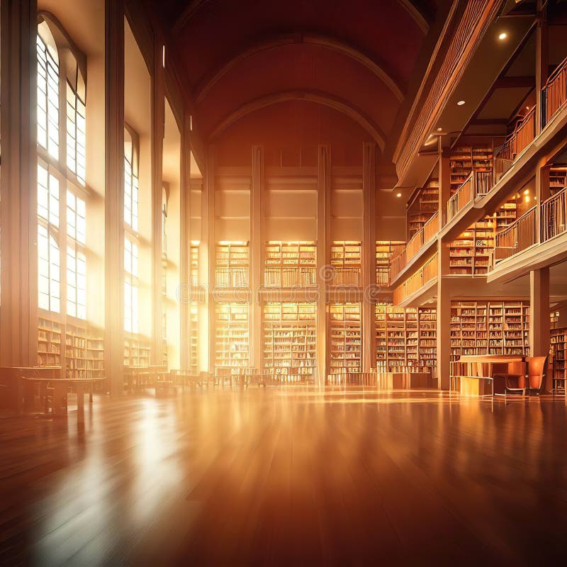 Interior of a Large Library with Generative AI Stock Illustration ...
