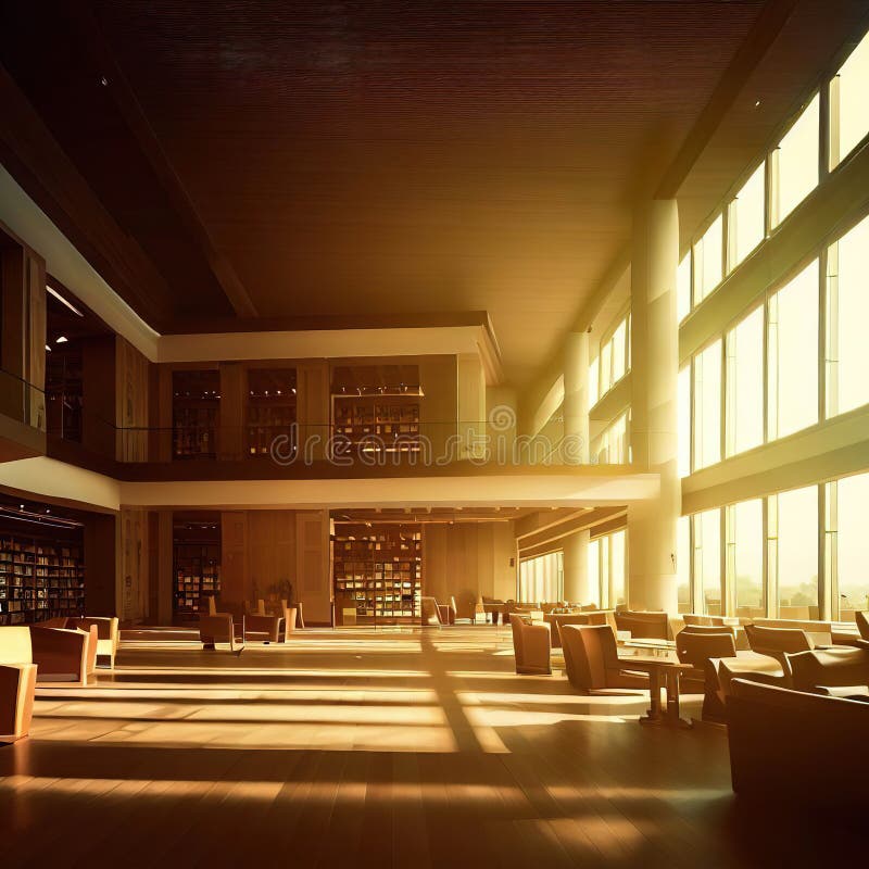 Interior of a Large Library with Generative AI Stock Image - Image of ...