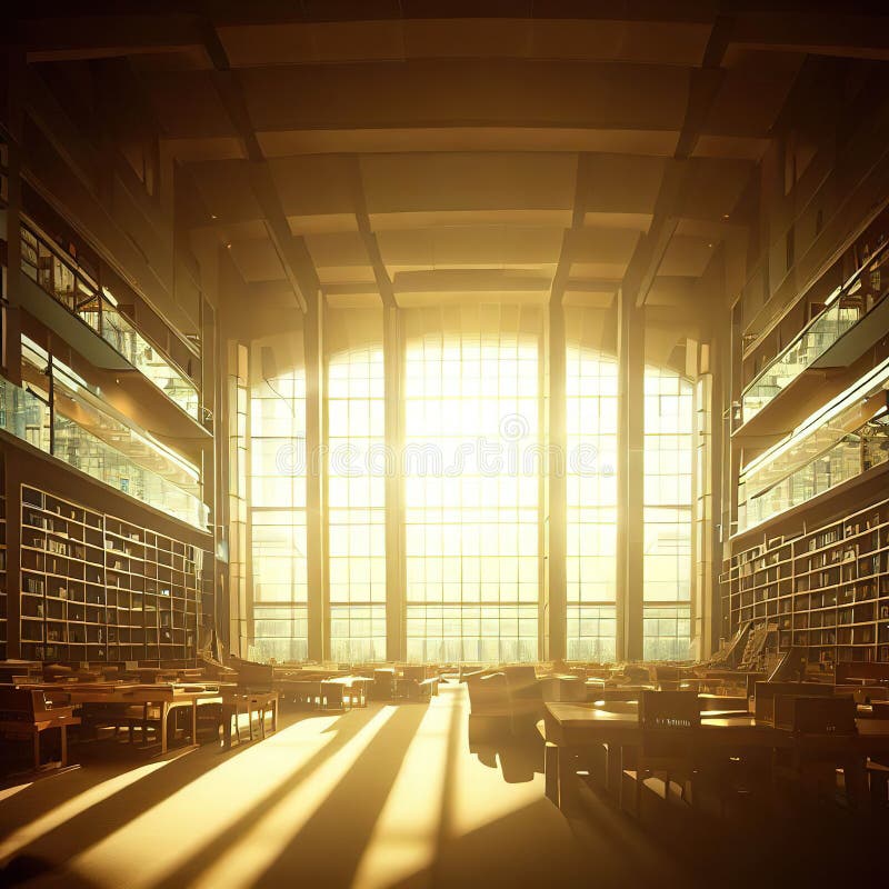 Interior of a Large Library with Generative AI Stock Illustration ...