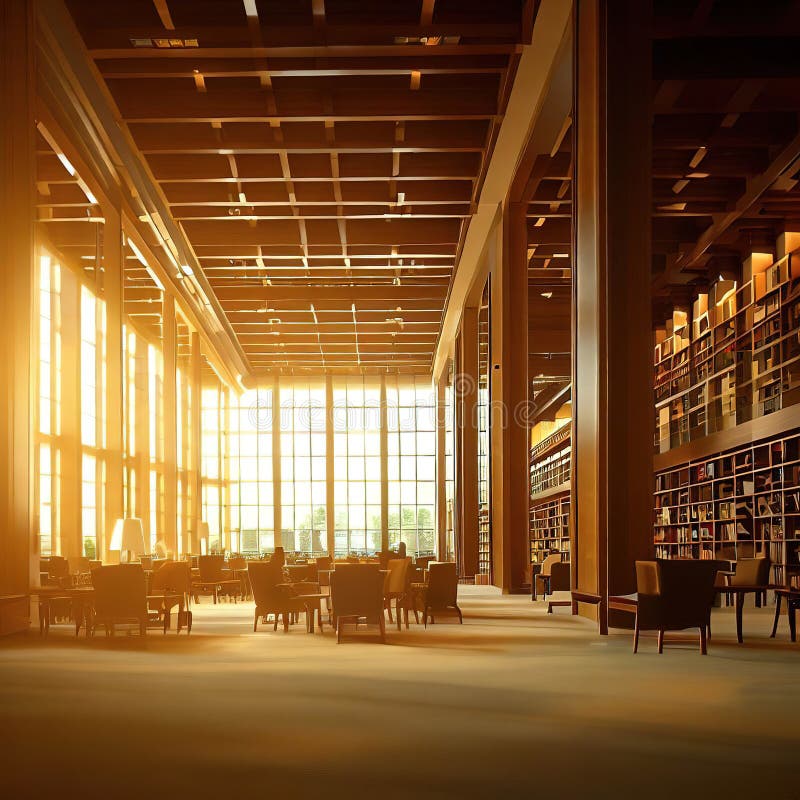 Interior of a Large Library with Generative AI Stock Illustration ...