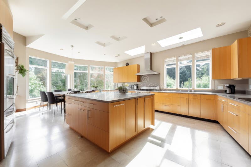 The Interior of a Large Modern Bright Kitchen with a High Ceiling and ...