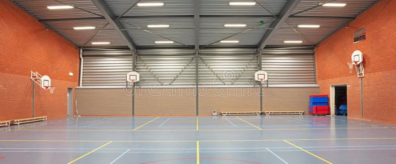 Interior of a Large School Gym Hall Stock Image - Image of basketball ...