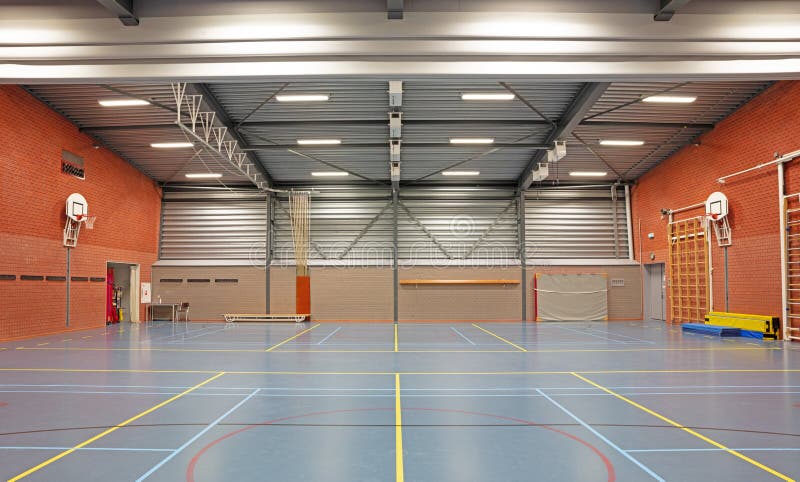 Interior of a Large School Gym Hall Stock Photo - Image of dance, blue ...