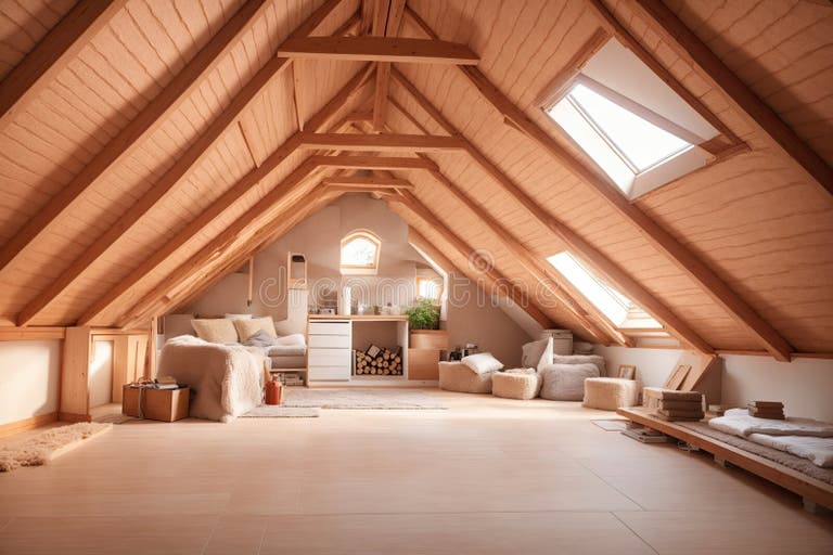 The Interior of a Large, Spacious Attic. Stock Illustration ...