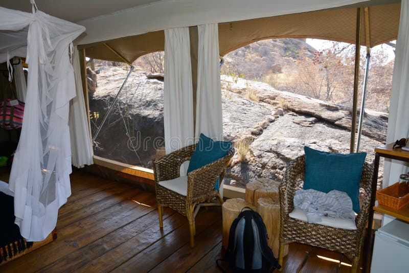 Interior of a Large Tourist Tent with Chairs, Windows for Ventilation ...