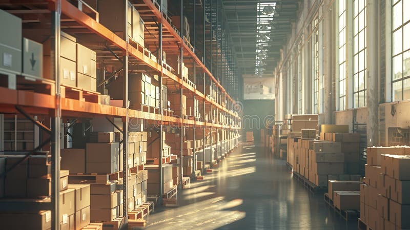 Interior Large Warehouse Rows Shelves Filled Cardboard Boxes ...
