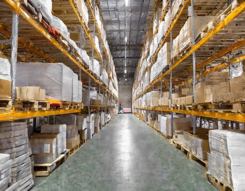 Interior of a Large Warehouse with Shelves Full of Products. Generative ...