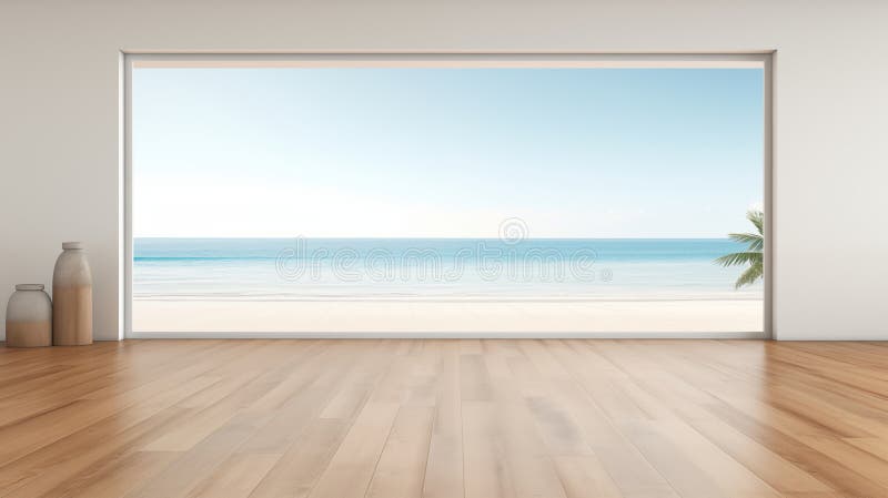 Interior with Large Window Sea View Stock Photo - Image of sofa, view ...