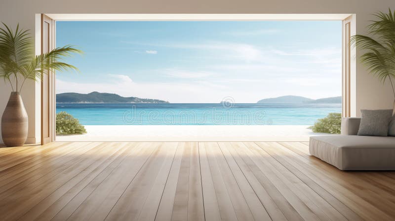Interior with Large Window Sea View Stock Image - Image of elegant ...