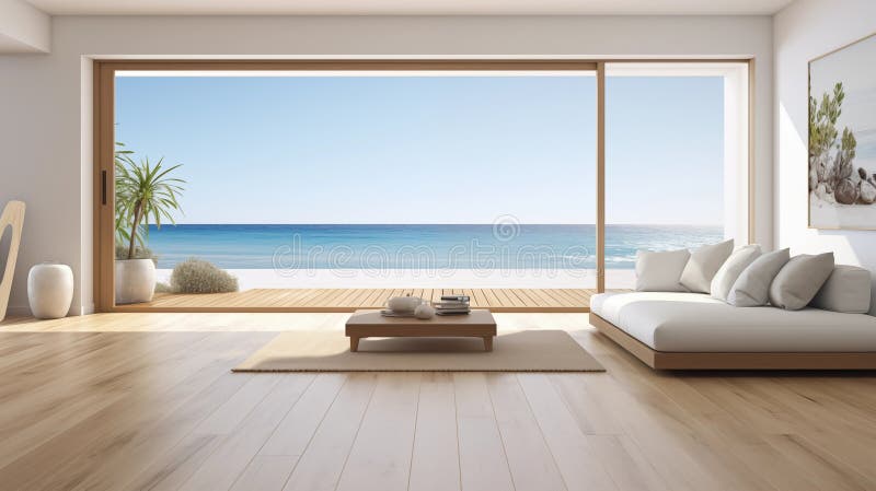 Interior with Large Window Sea View Stock Image - Image of relaxation ...