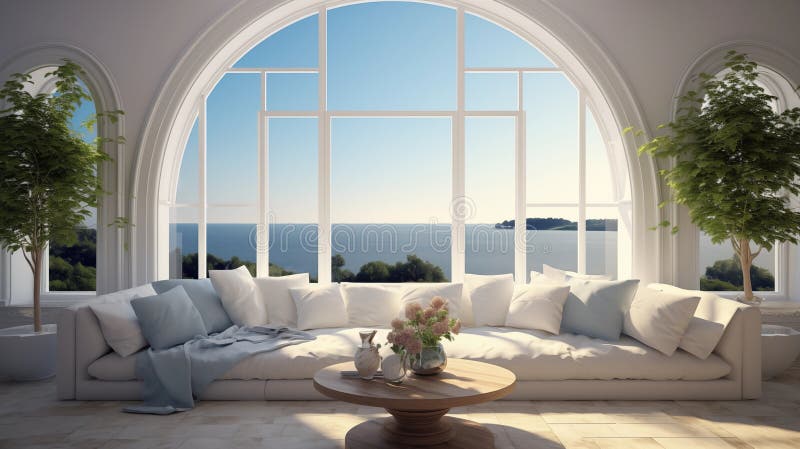 Interior with Large Window Sea View Stock Image - Image of comfortable ...