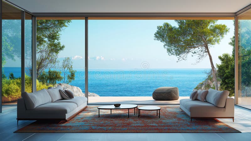 Interior with Large Window Sea View Stock Image - Image of decor, coast ...