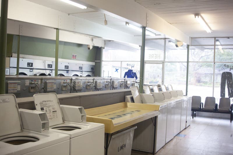 Interior of a Laundry Mat Facility. Stock Photo - Image of laundromat ...