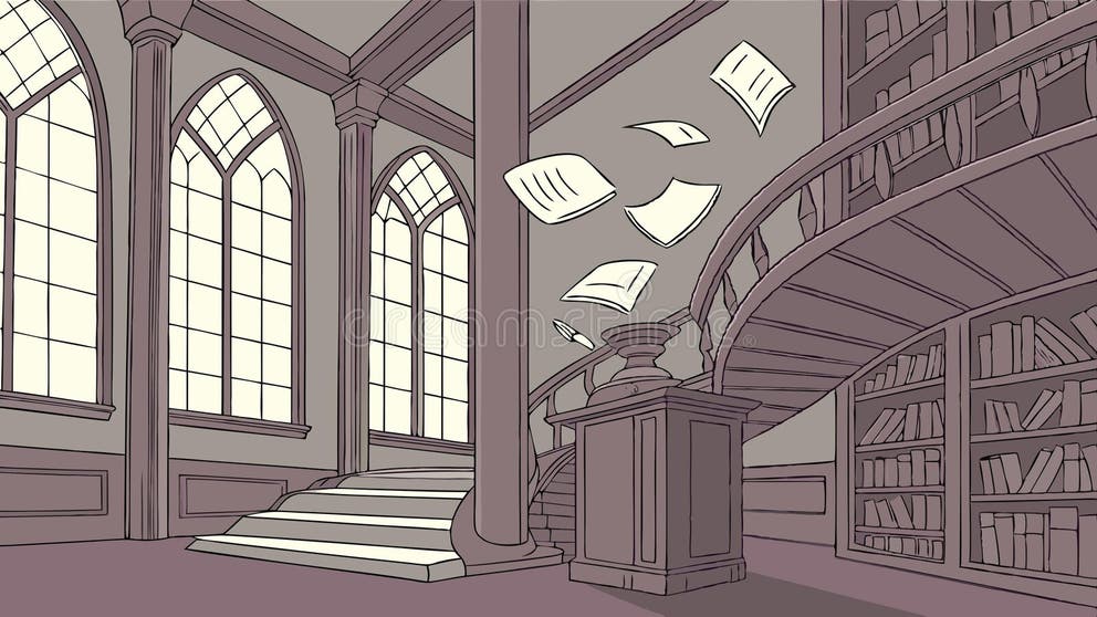 Interior of a Library with Arched Windows, Reading Space Vector Design ...