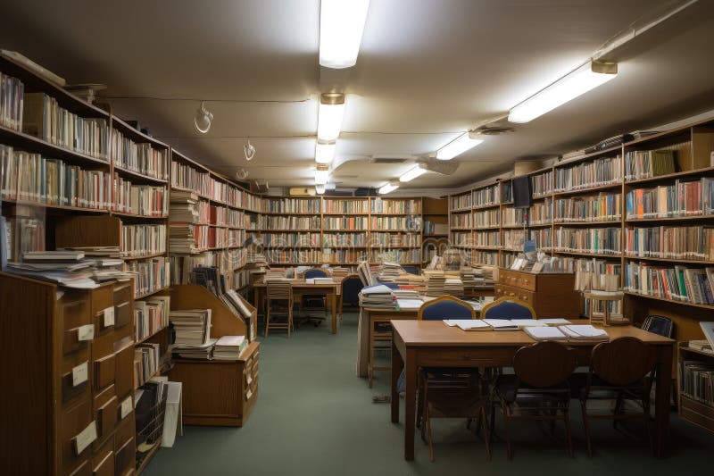 Interior of Library, with Books Neatly Arranged on Shelves and ...