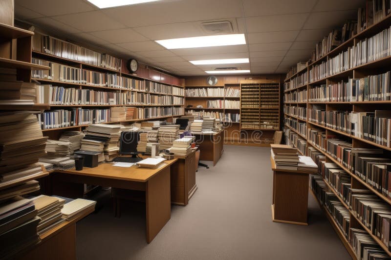 Interior of Library, with Books Neatly Arranged on Shelves and ...