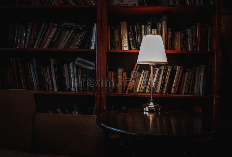 Interior of Library with Glowing Lamp Editorial Image - Image of ...