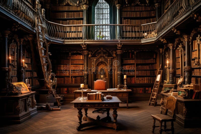 A Massive Library in the Sky, with Books Floating between Shelves Stock ...