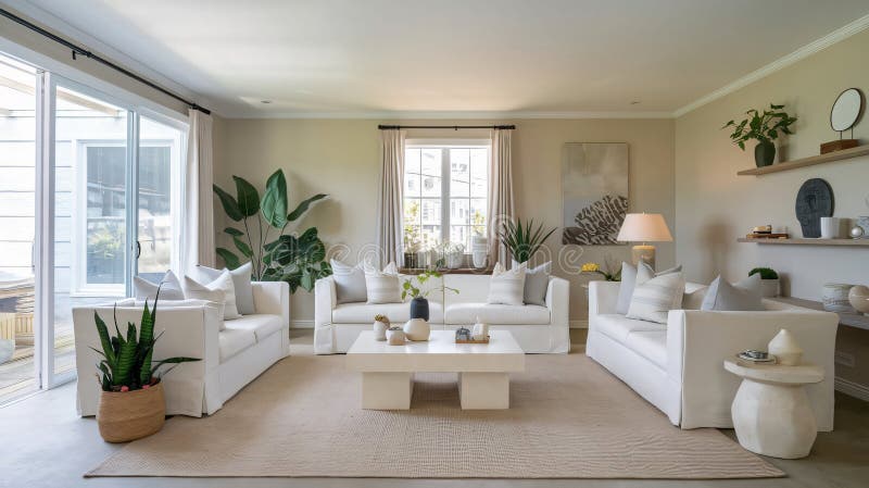 Interior of Light Living Room with White Sofa Stock Illustration ...