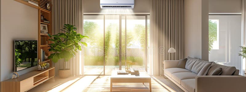 The Interior of the Living Room with Air Conditioning. Adjusting the ...