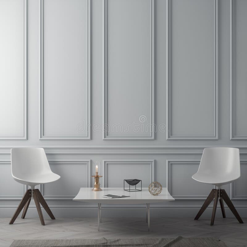 Interior of Living Room with Classic Wall, 3D Rendering Stock Image ...