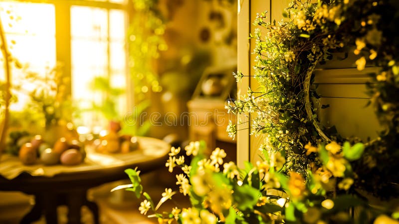 Interior of Living Room with Easter Decorations Stock Illustration ...