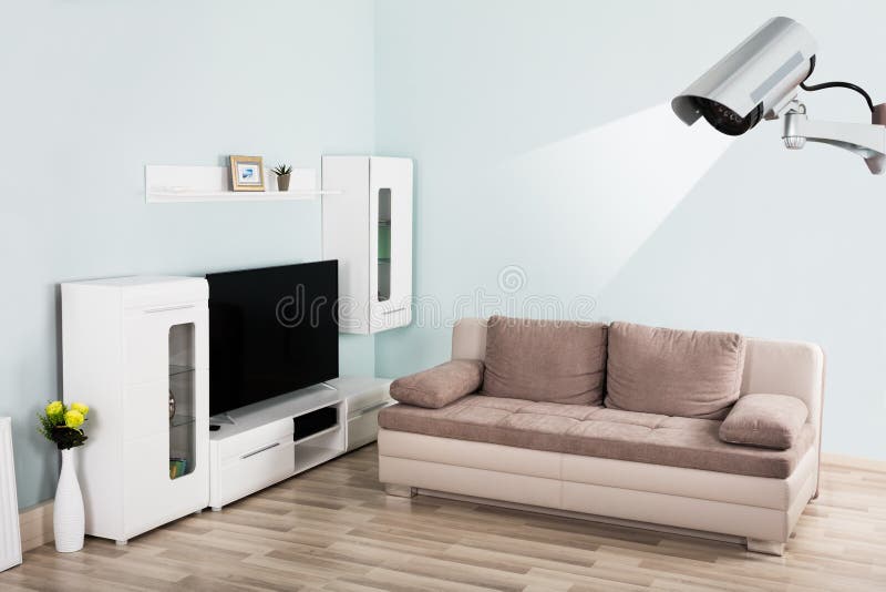 Interior of Living Room with Security Camera Stock Image - Image of ...