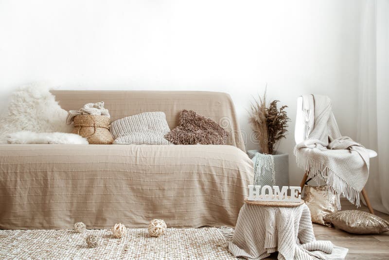The Interior of the Living Room with a Sofa and Decorative Items Stock ...