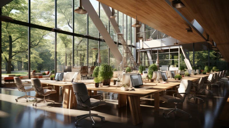 Interior of Loft Style Open Space Office in Modern Building. Wooden ...