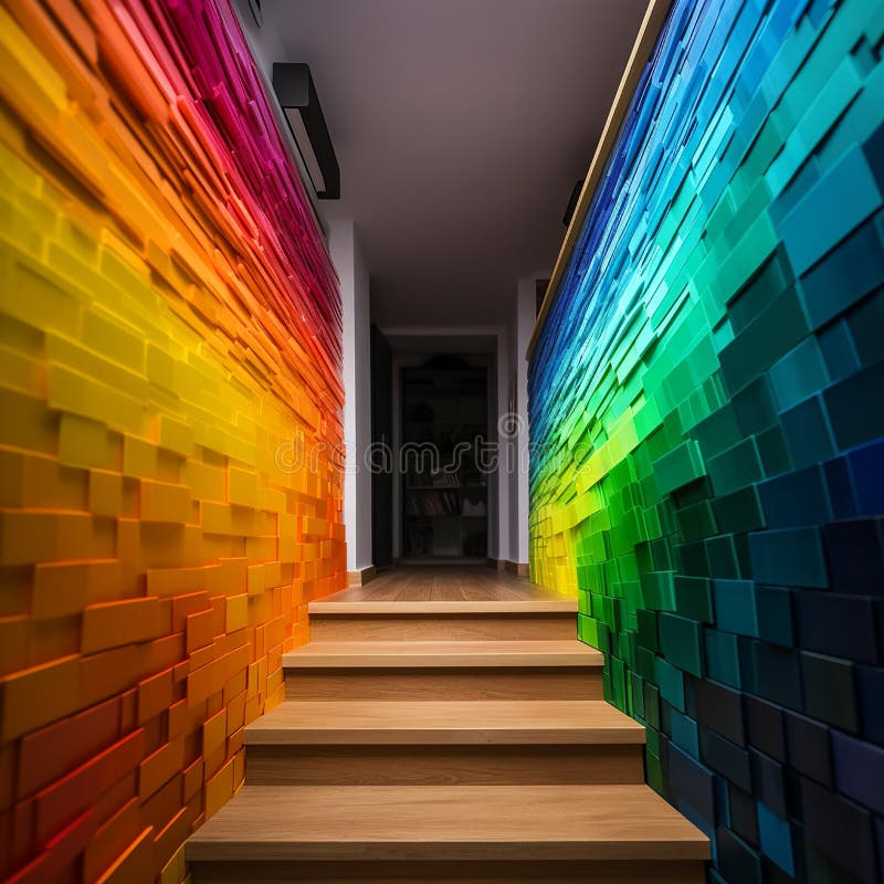 The Interior is a Long Corridor Decorated with Rainbow-colored Tiles ...