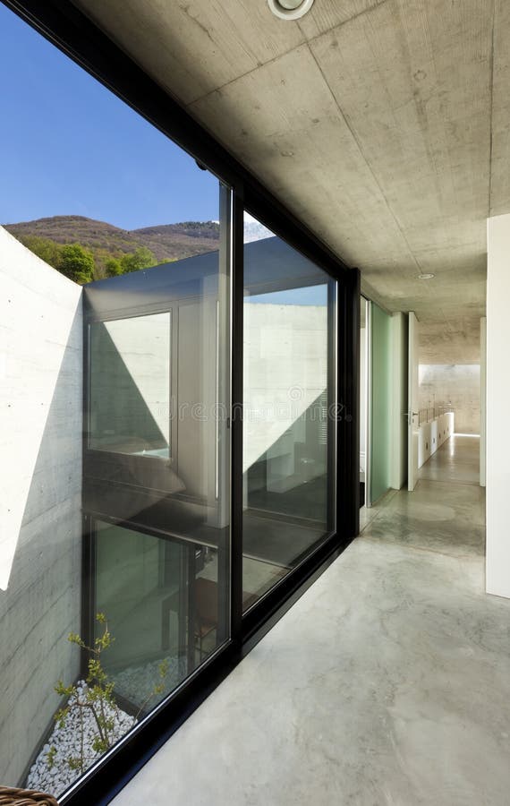 Interior, Long Corridor with Windows Stock Image - Image of room, house ...