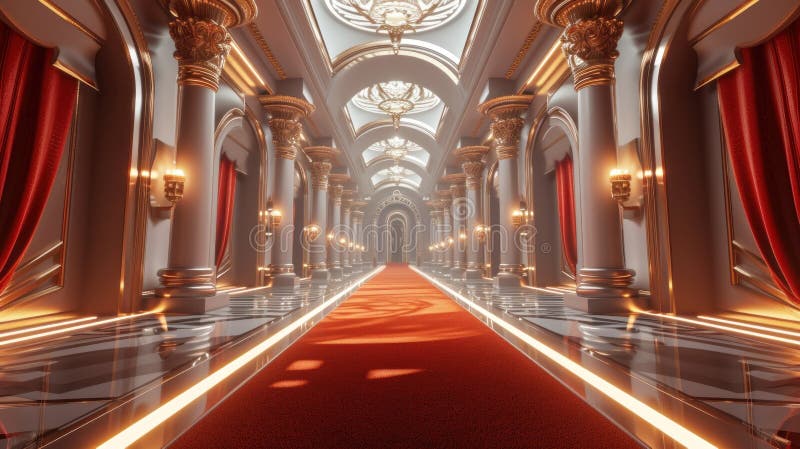 Interior, Long Hallway with Red Carpet in an Old Palace Stock Photo ...
