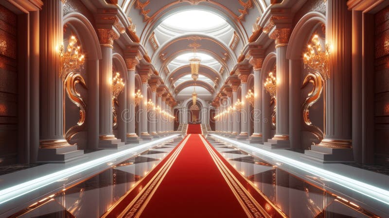 Interior, Long Hallway with Red Carpet in an Old Palace Stock Image ...