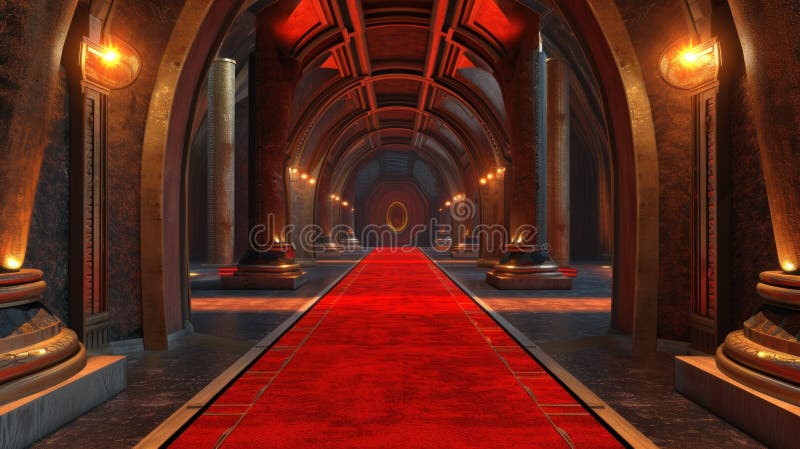 Interior, Long Hallway with Red Carpet in an Old Palace Stock Photo ...