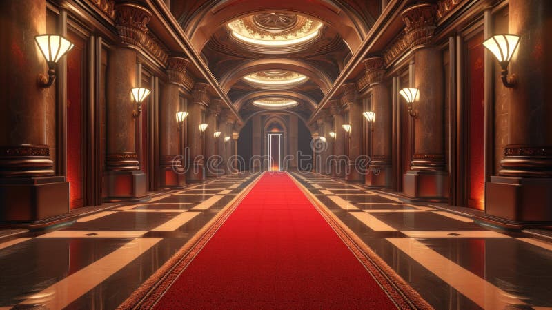 Interior, Long Hallway with Red Carpet in an Old Palace Stock Photo ...