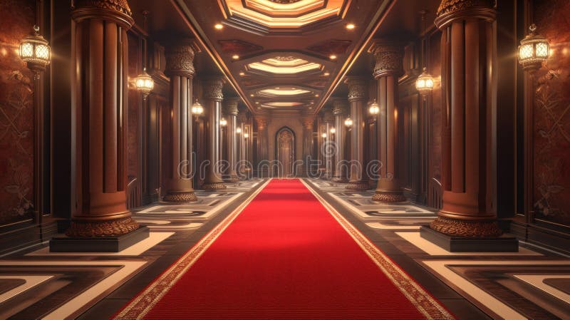 Interior, Long Hallway with Red Carpet in an Old Palace Stock Image ...