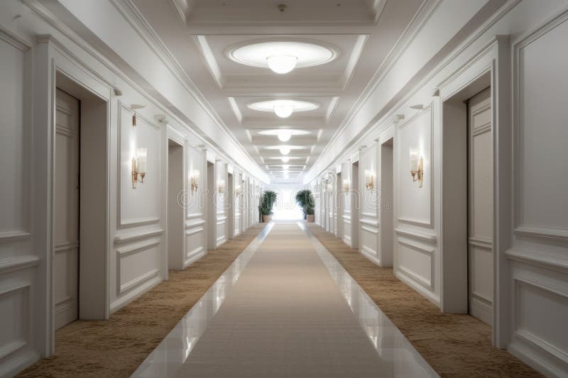 Interior Long Hotel Corridor Light. Generate Ai Stock Illustration ...