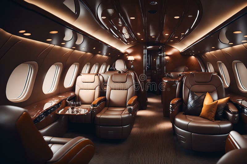 Interior of a Luxurious Plane with Leather Seats and Windows Stock ...