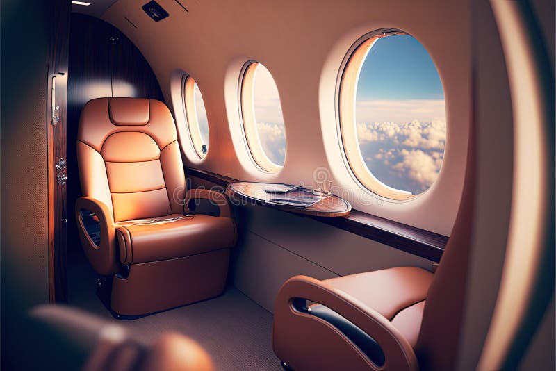 Interior of Luxurious Private Jet with Leather Seats. Generative Ai ...