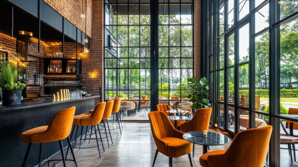 The Interior of this Luxurious Restaurant Features Large Windows ...
